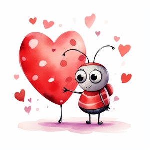 Watercolor Cute Love Bug Clipart, High Quality JPG, Valentines Day ...