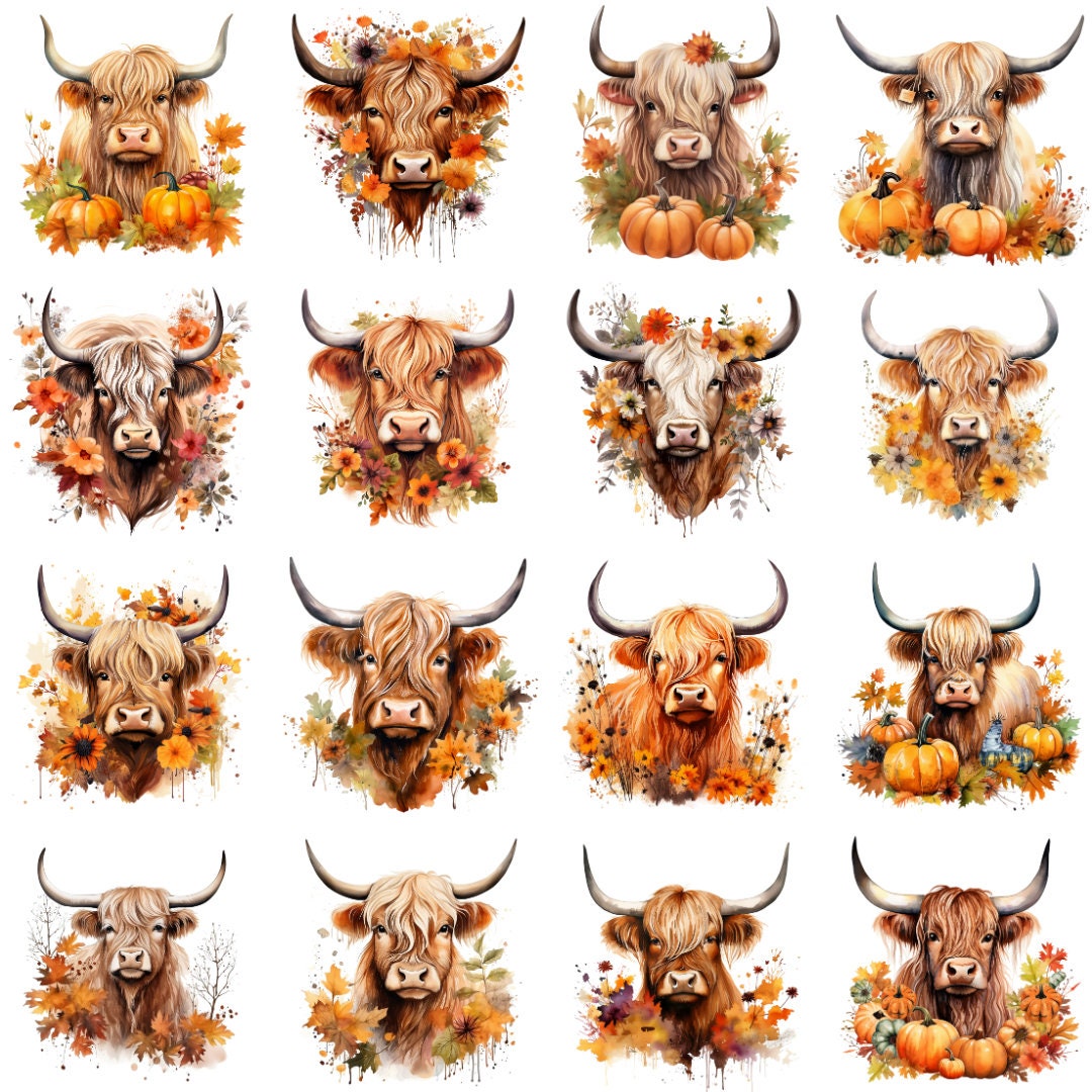 20 Autumn Highland Cow Clip Art, High Quality Png, Fall Clipart ...