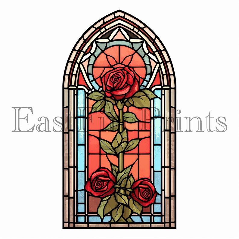 Red Rose Stained Glass Window Clip Art PNG Fantasy Clipart - Etsy