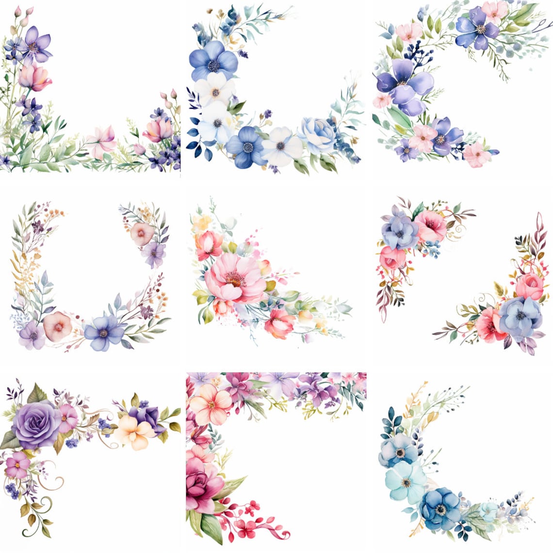 20 Watercolor Floral Border Clipart Botanical Clipart - Etsy
