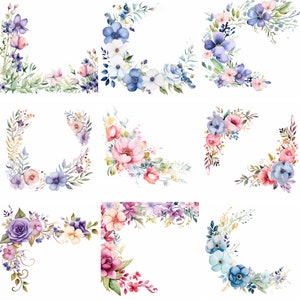 20 Watercolor Floral Border Clipart, Botanical Clipart, Digital Paper ...