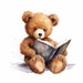 Watercolor Teddy Bear Reading Clipart, High Quality JPG, Cute Nursery ...