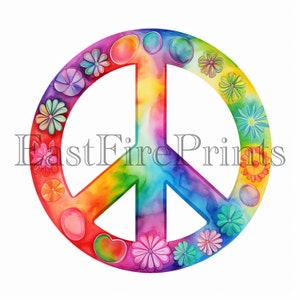 20 Retro Peace Sign Watercolor Clipart, High Quality Png, Groovy Png ...