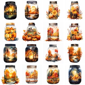 Watercolor Fall in a Jar Clipart, Autumn Printables, Autumn Png, Fall ...