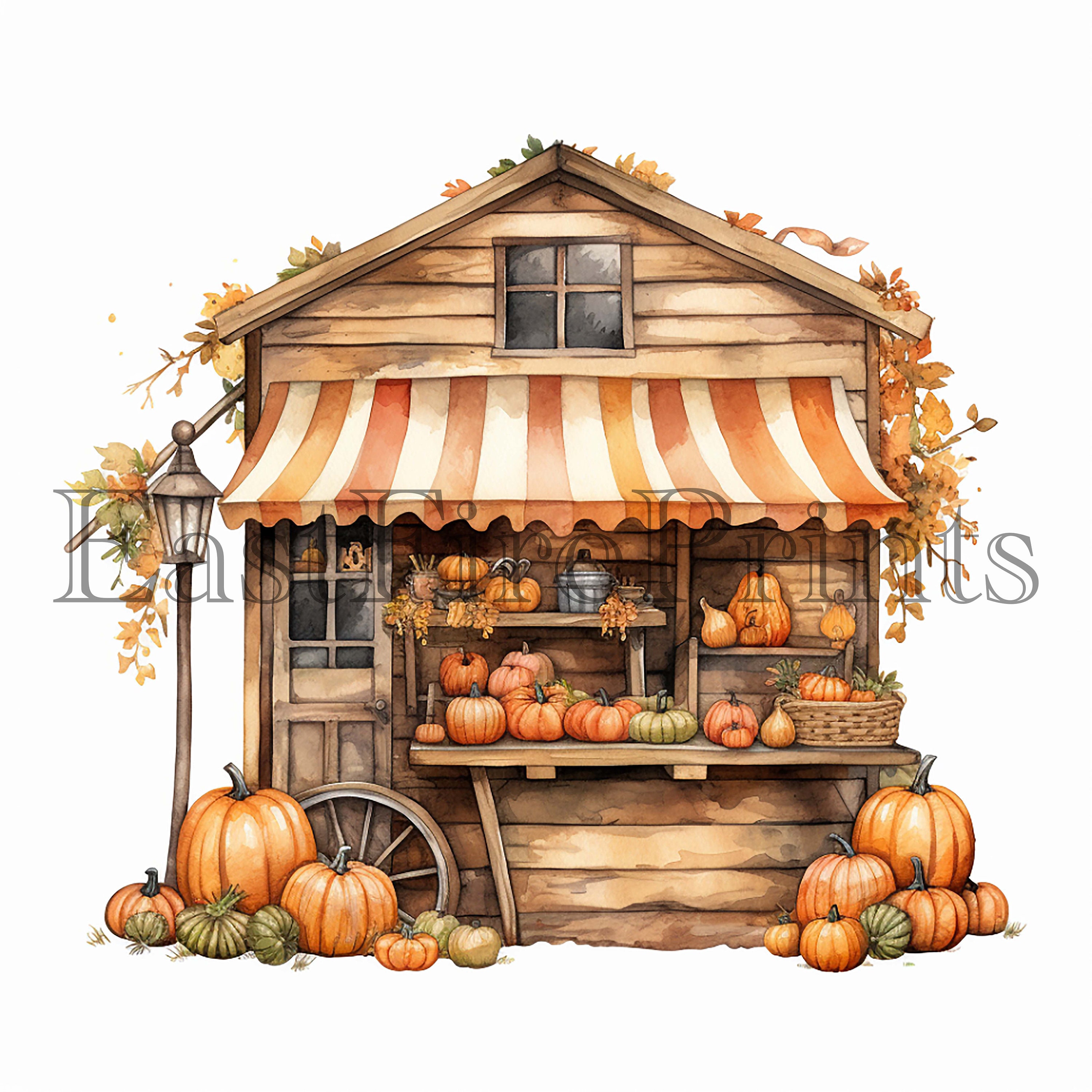 Watercolor Halloween Shop Clipart PNG Spooky House Decor - Etsy