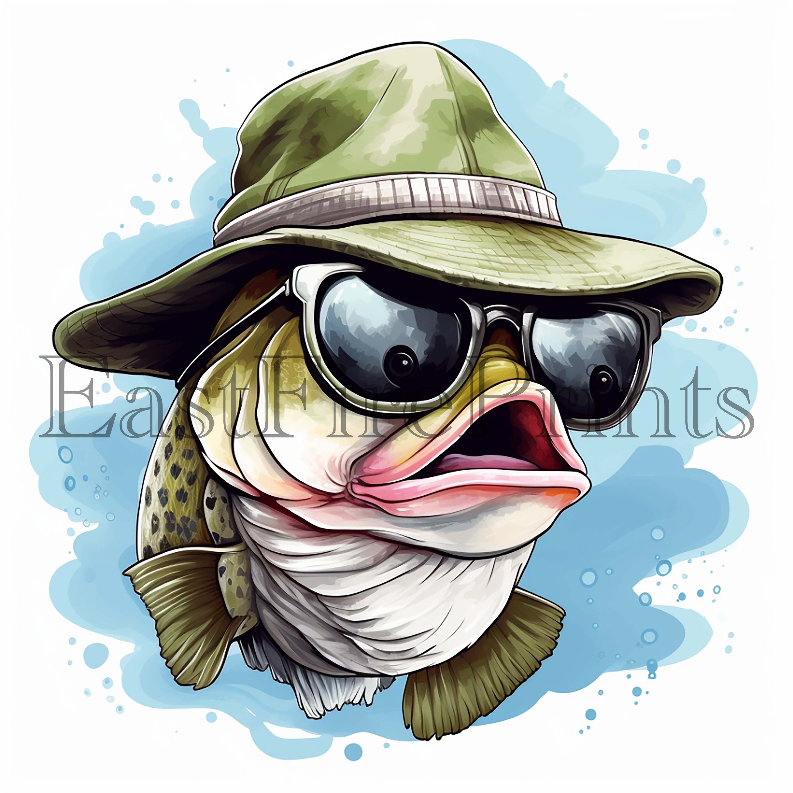 20 Watercolor Funny Bass Clipart PNG Files Fish Clip Art - Etsy