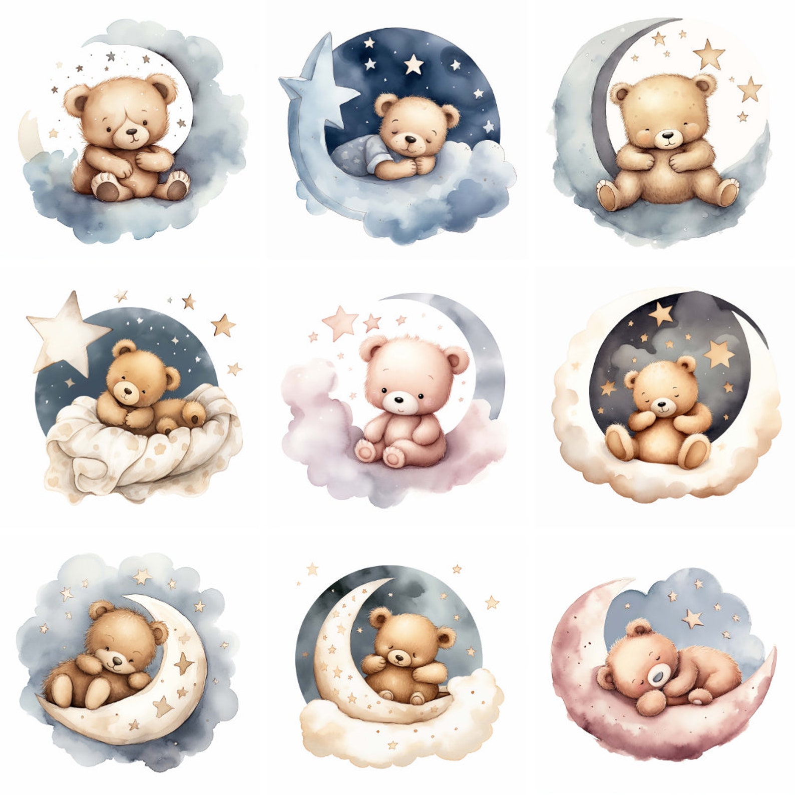 Teddy Bear on Moon Clipart High Quality PNG Moon and Stars - Etsy