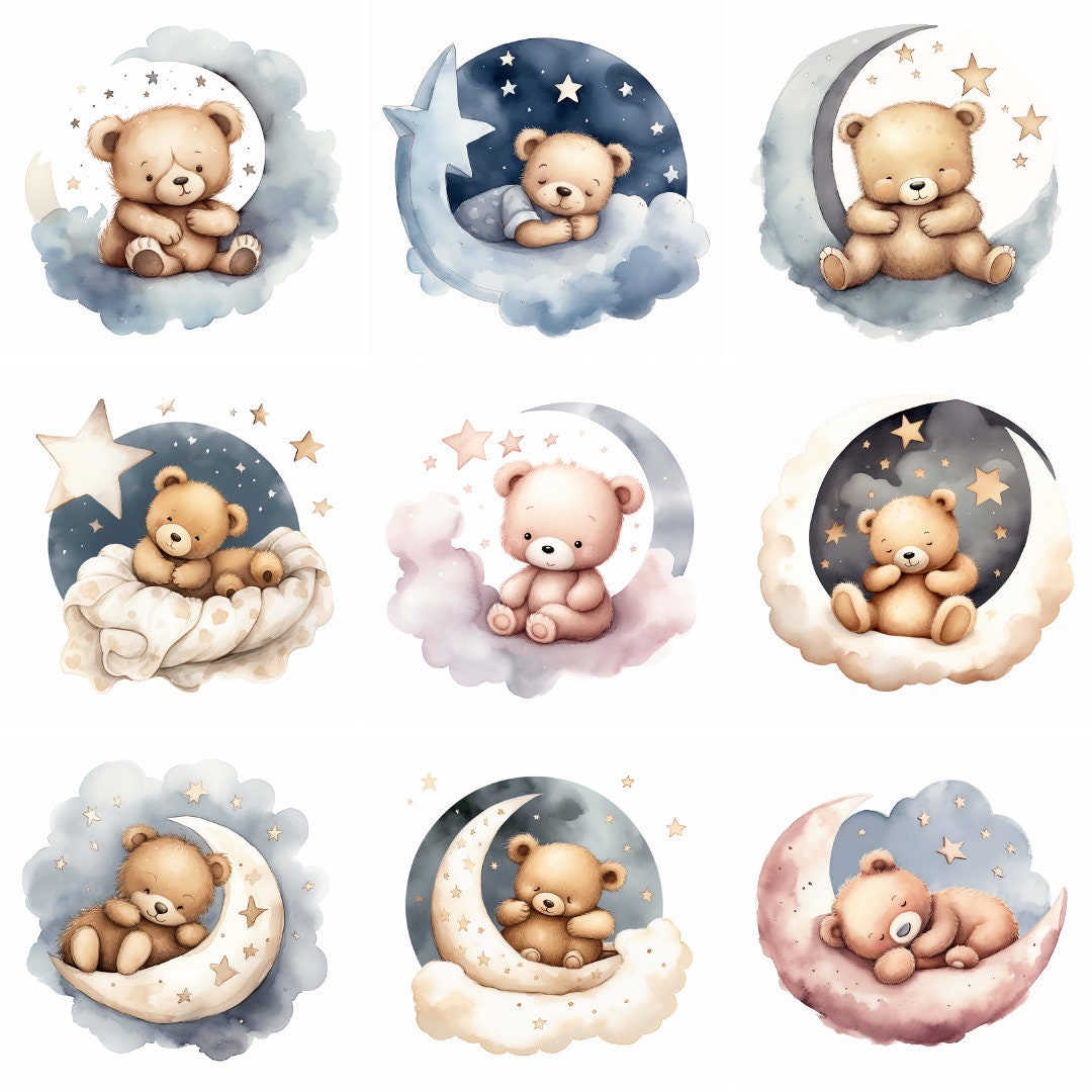 Teddy Bear on Moon Clipart High Quality PNG Moon and Stars - Etsy