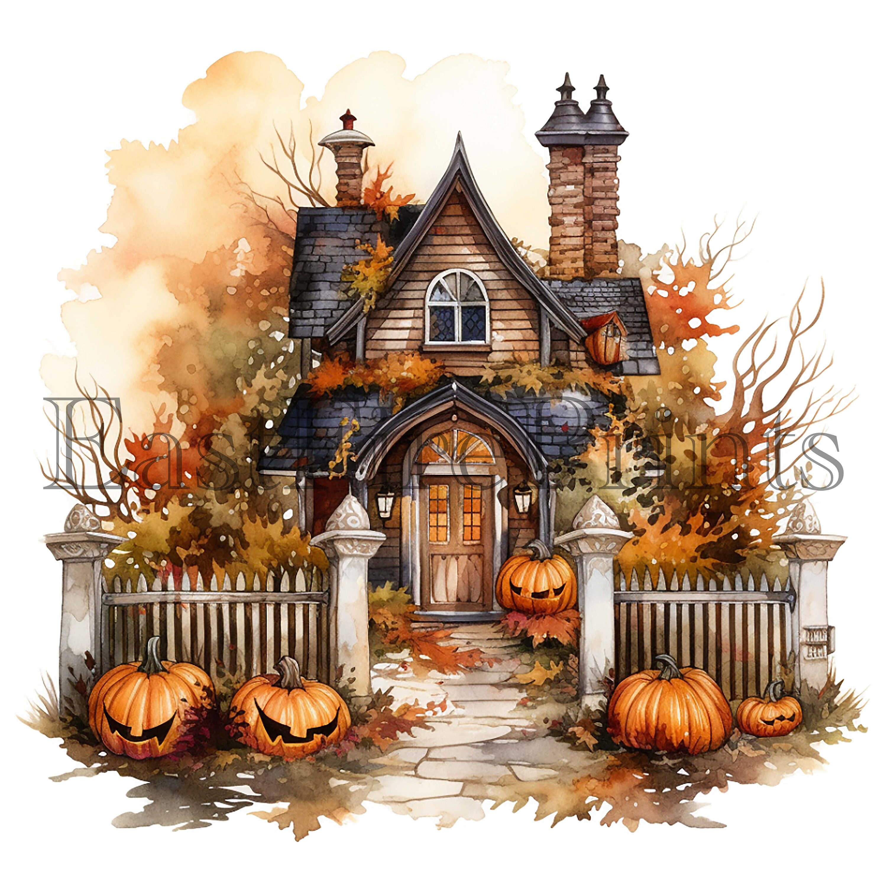 20 Fall House Watercolor Clipart High Quality Png Autumn - Etsy