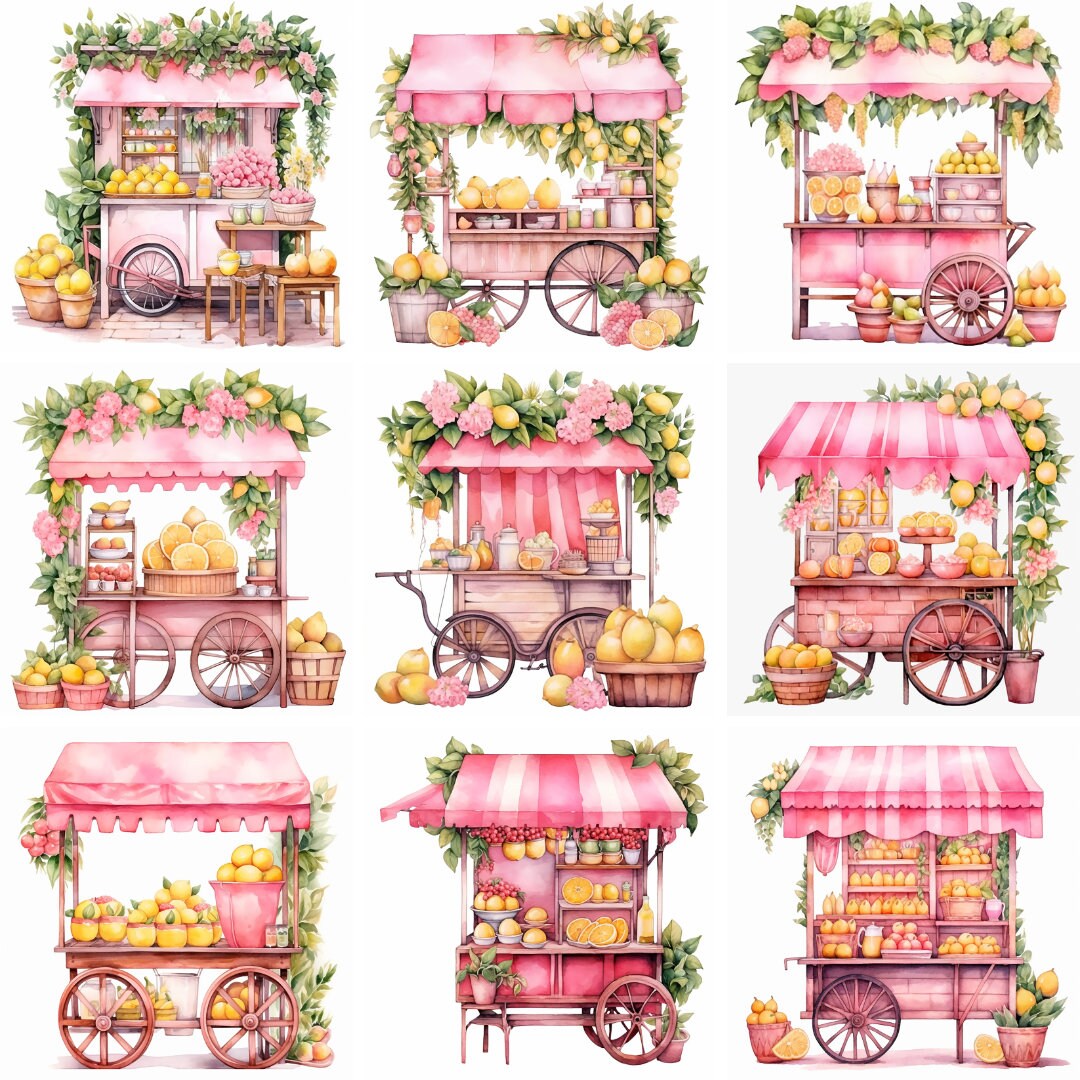 Watercolor Pink Lemonade Stand Clipart PNG Files High Quality - Etsy