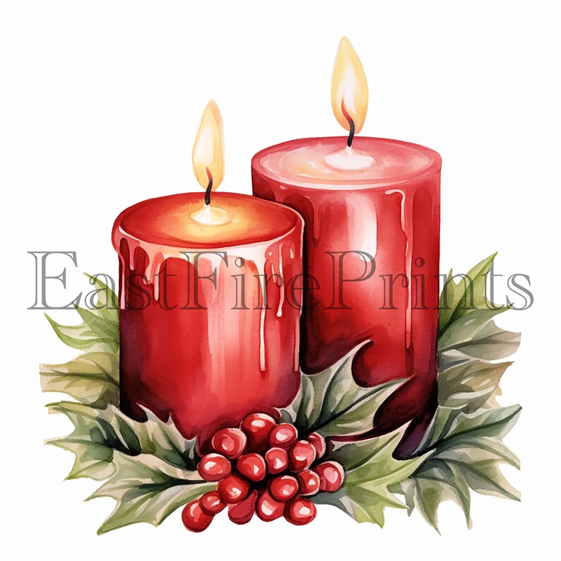 Watercolor Christmas Candle Clipart PNG Files Xmas Clip Art - Etsy