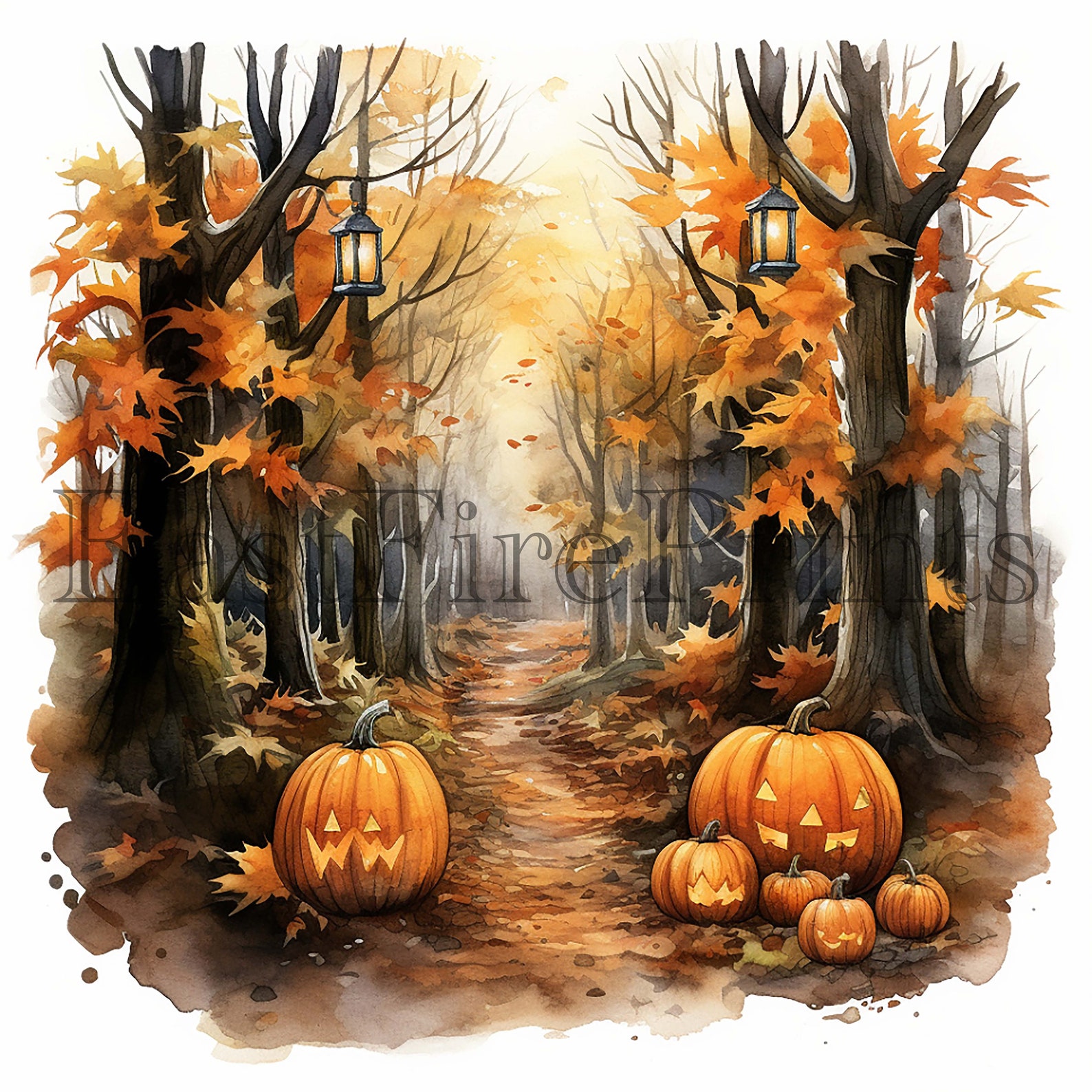 Watercolor Fall Forest Clipart Halloween Art Autumn Art - Etsy