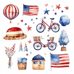 Watercolor 4th of July Clipart Patriotic Digital Prints, Card Making ...