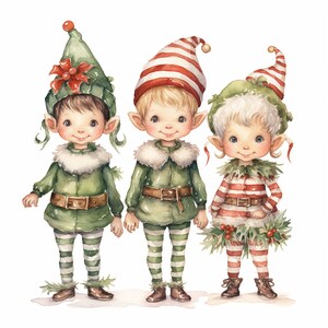 Watercolor Vintage Christmas Elves Clipart, Retro Elf Christmas Art ...