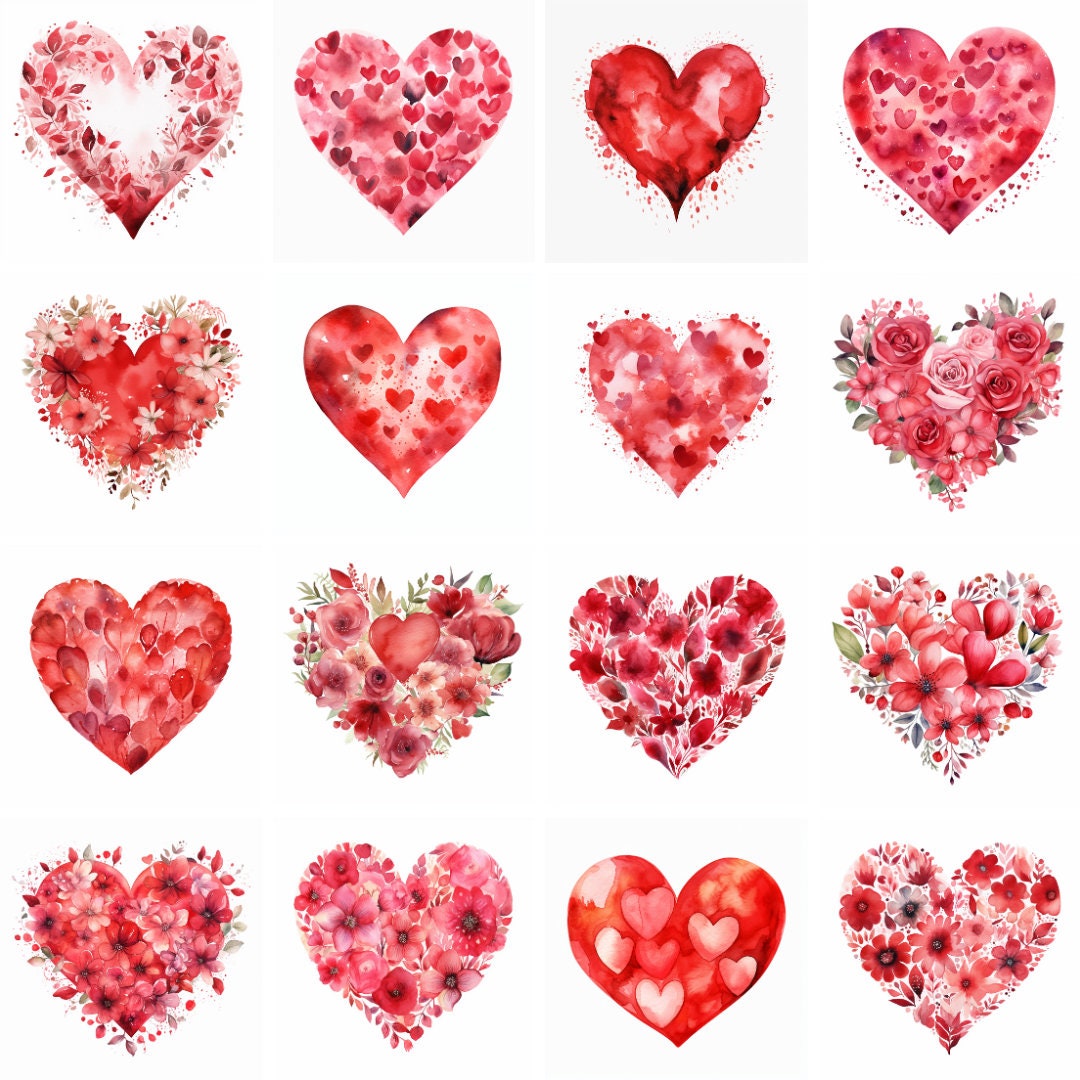 20 Red Heart Png, Watercolor Clipart, Love Wall Art, Valentines Day Png ...