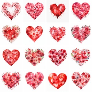 20 Red Heart Png, Watercolor Clipart, Love Wall Art, Valentines Day Png ...