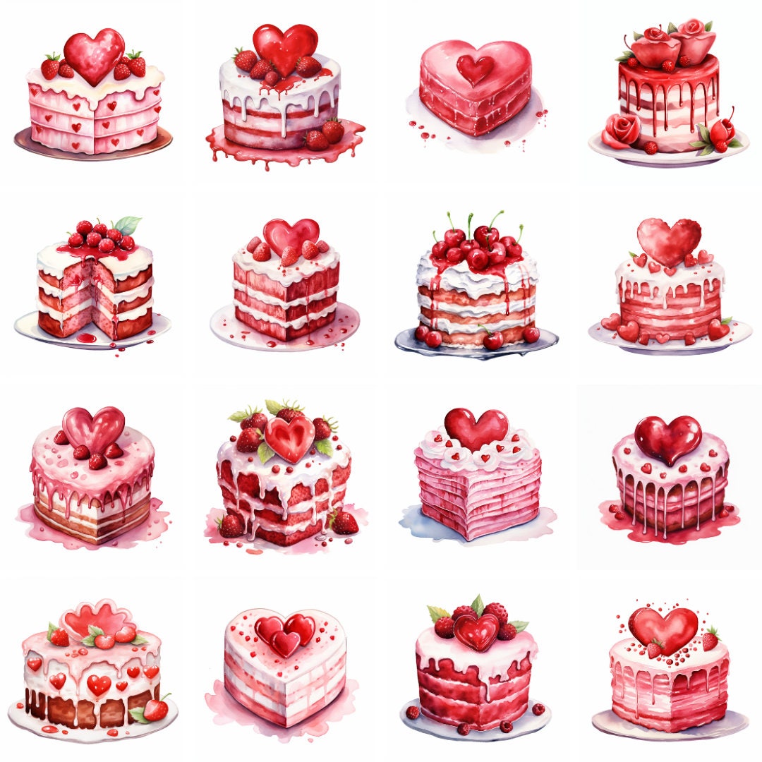 Valentine PNG Cake Clipart, Watercolor Clipart, Love Png, Valentine Art ...