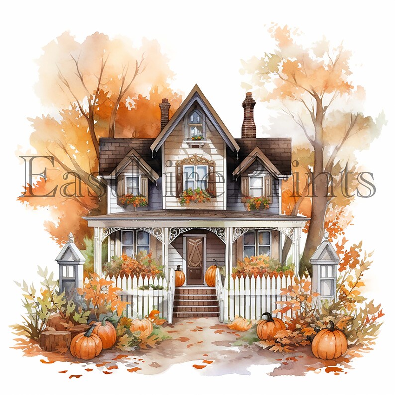 20 Fall House Watercolor Clipart High Quality Png Autumn - Etsy