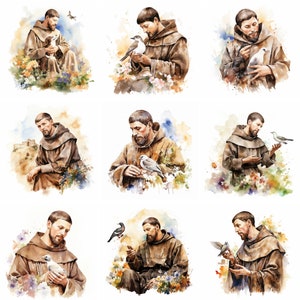 20 Saint Francis of Assisi Clipart, Watercolor Clipart, Saint Art ...