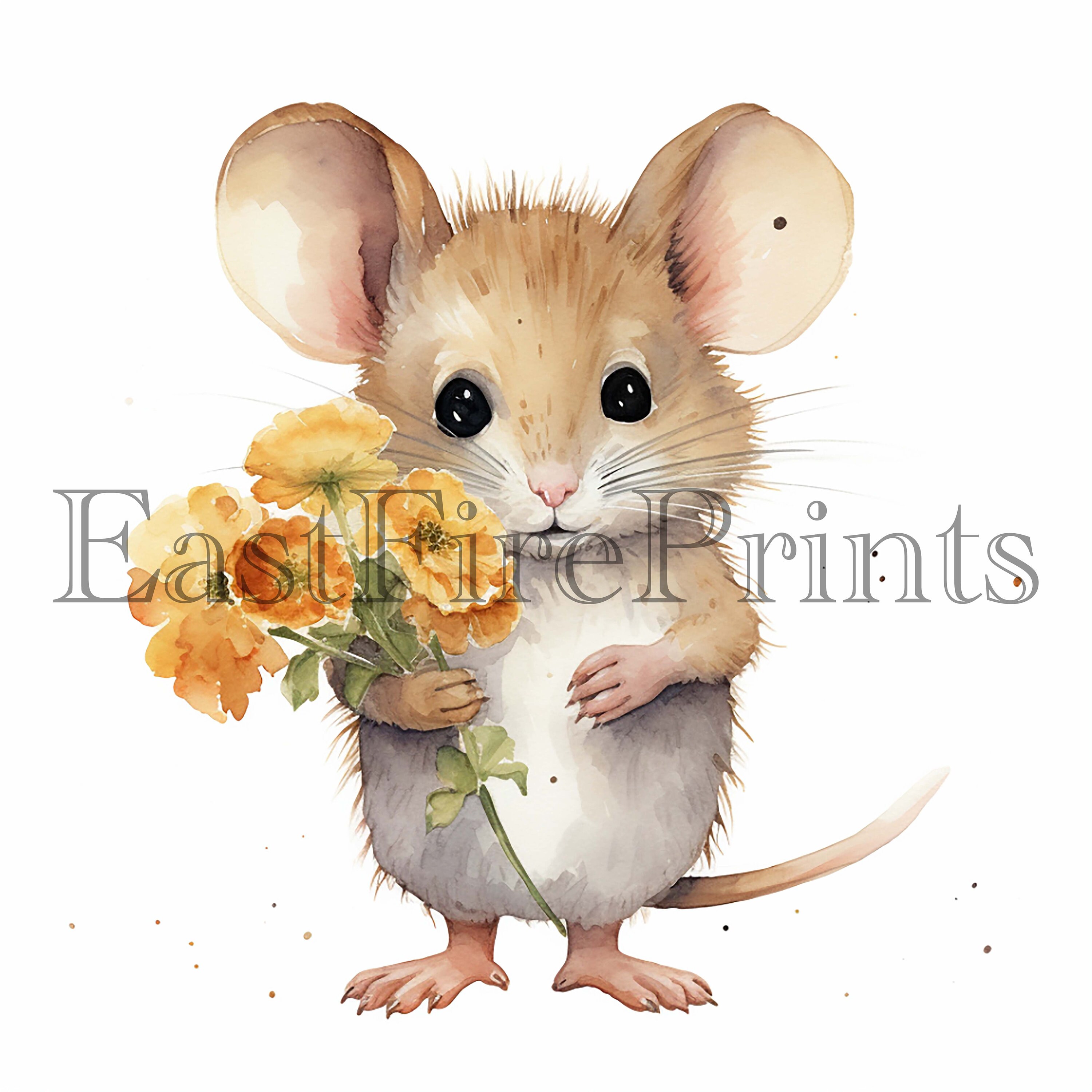 Watercolor Mouse and Flower Clipart High Quality Png Floral - Etsy