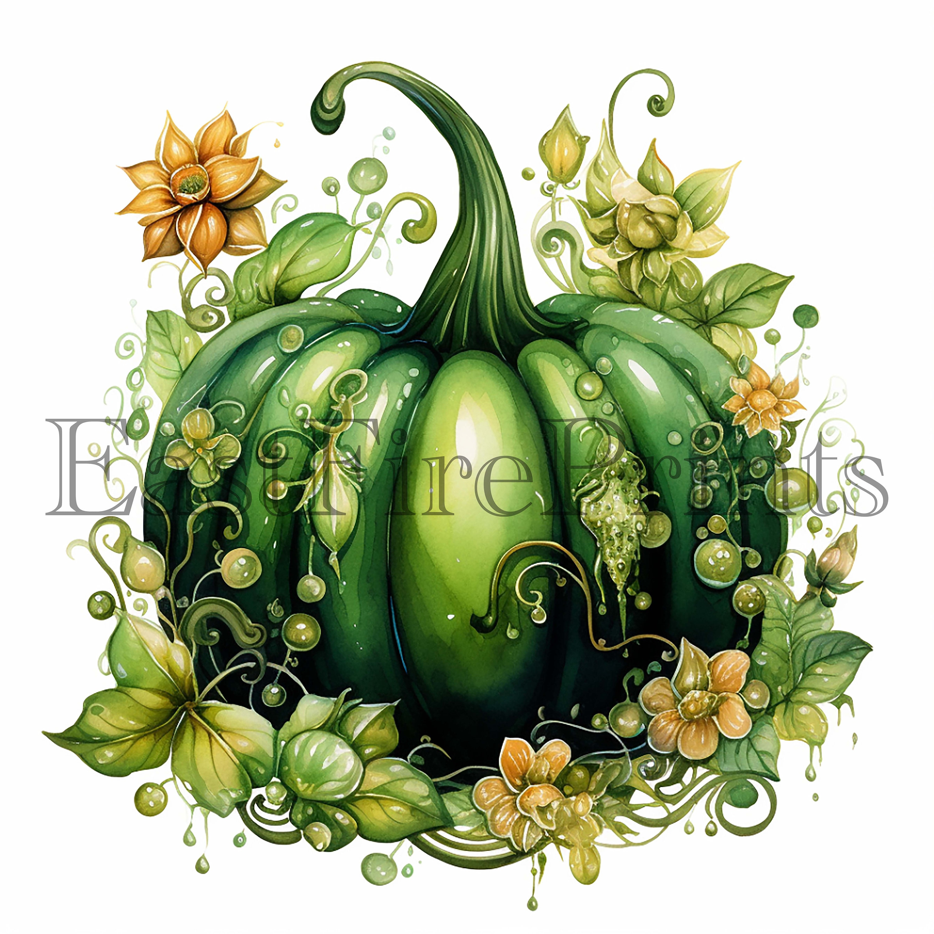 Gem Green Pumpkin Clipart Bundle Watercolor Clipart - Etsy