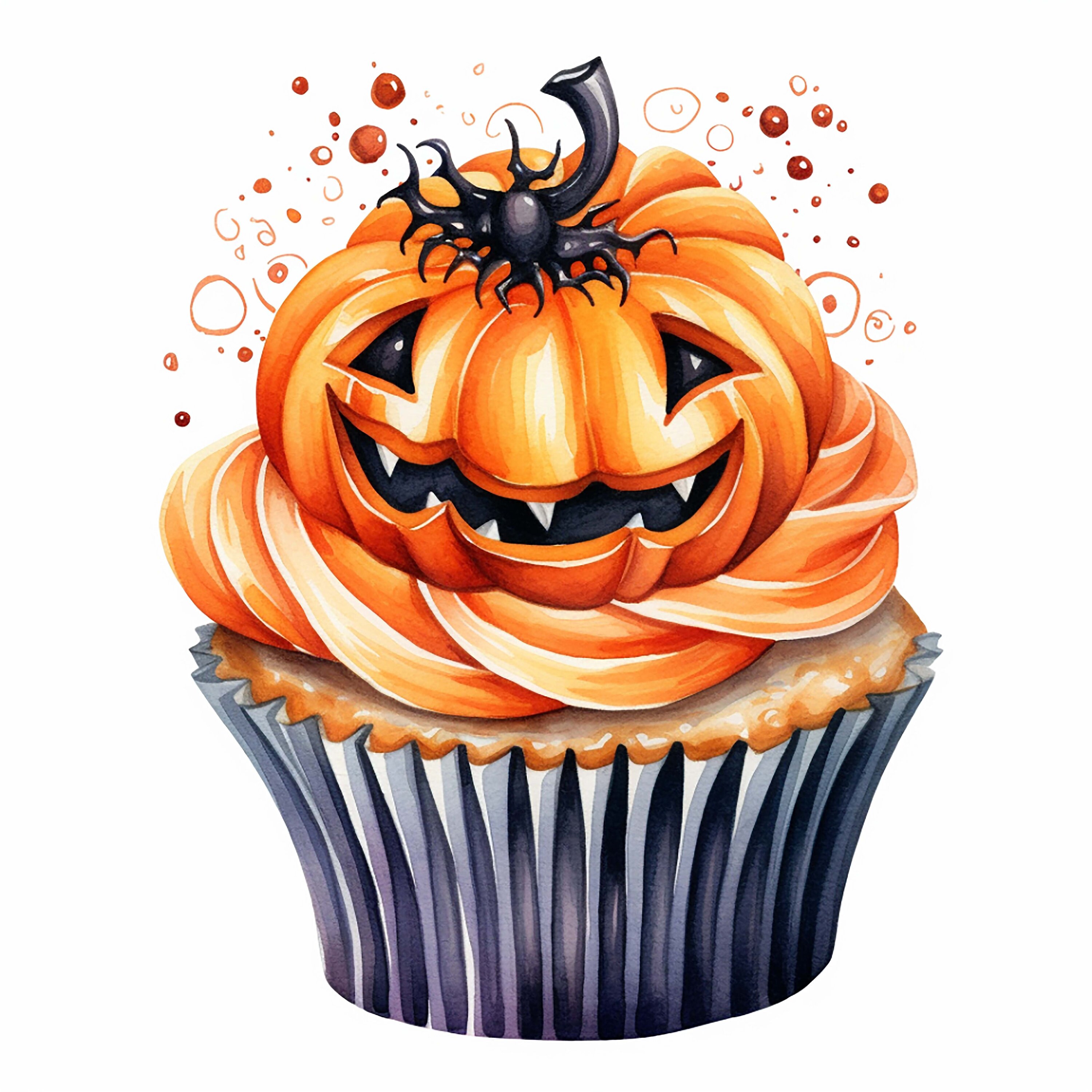 Watercolor Halloween Cupcake Clipart Halloween Cute Clipart - Etsy