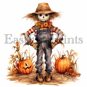 20 Halloween Pumpkin Scarecrow Watercolor Clipart, High Quality Png ...