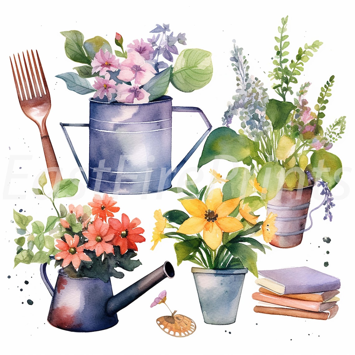 Watercolor Gardening Clipart Set Clipart Floral Digital - Etsy