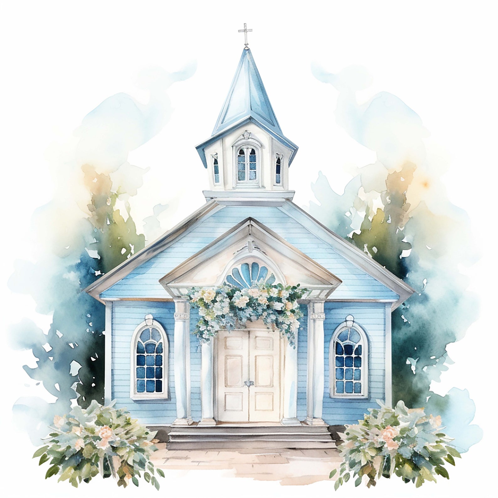 Watercolor Blue Wedding Day Clipart, Bridal Clipart, Bride and Groom ...