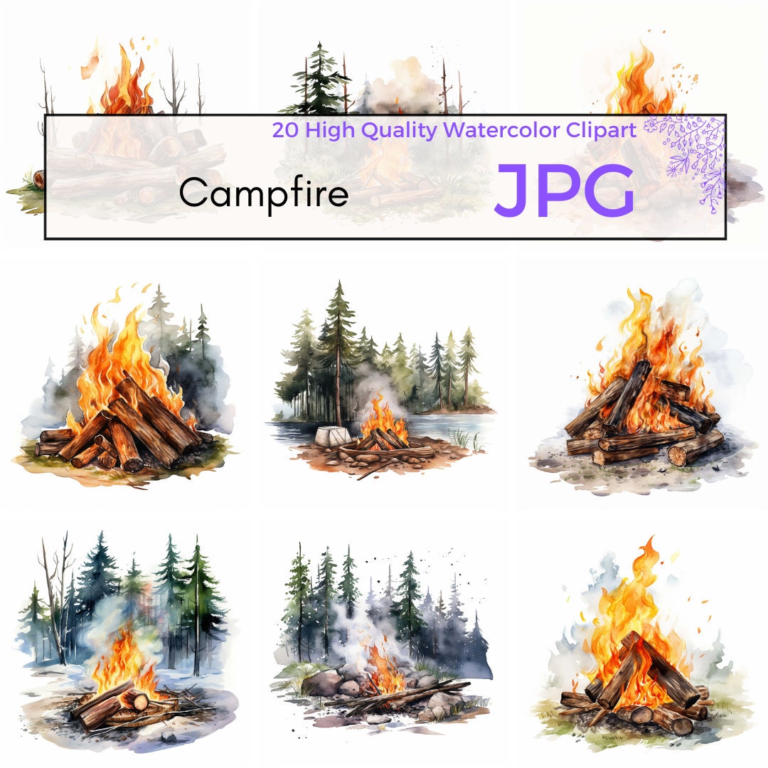Watercolor Campfire Clipart, High Quality JPG, Forest Clipart, Nature ...