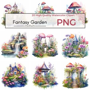 Fantasy Garden Clipart, Watercolor Clipart, Garden Png, Fantasy Clipart ...