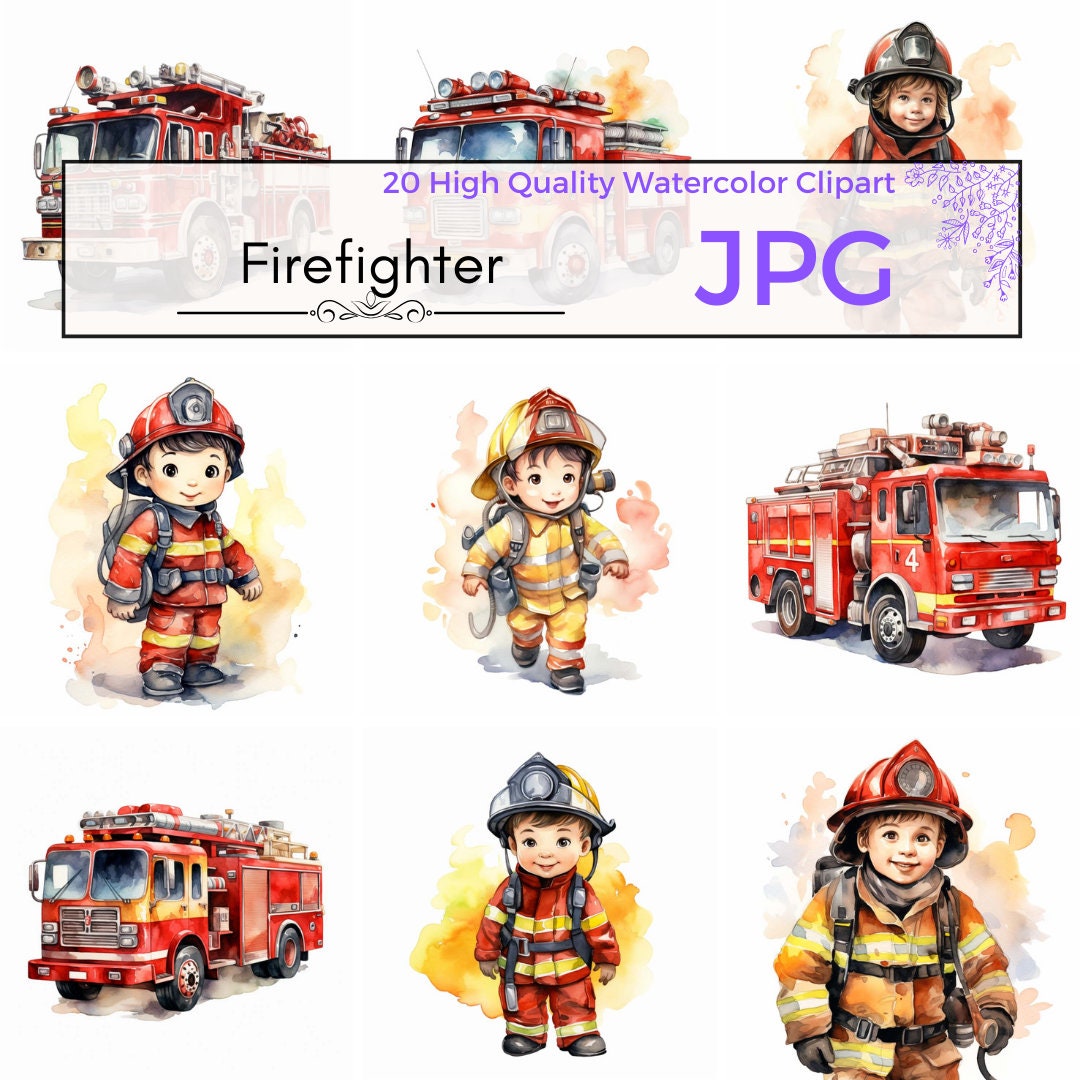 Watercolor Firefighter Clipart, Cute Graphics Nursery Clipart Children ...