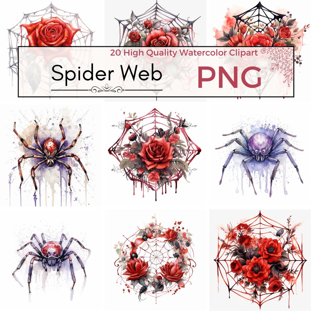 20 Watercolor Gothic Spiderwebs Clipart, Dark Fantasy Clipart, Spider ...