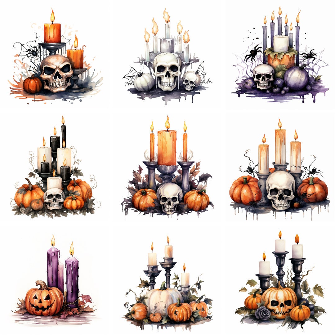 Watercolor Halloween Candle Clipart PNG, Spooky, Fall Candles Clip Art ...