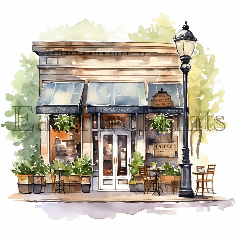 20 Watercolor Cafe Storefronts Clipart PNG Cute Coffee Shop - Etsy