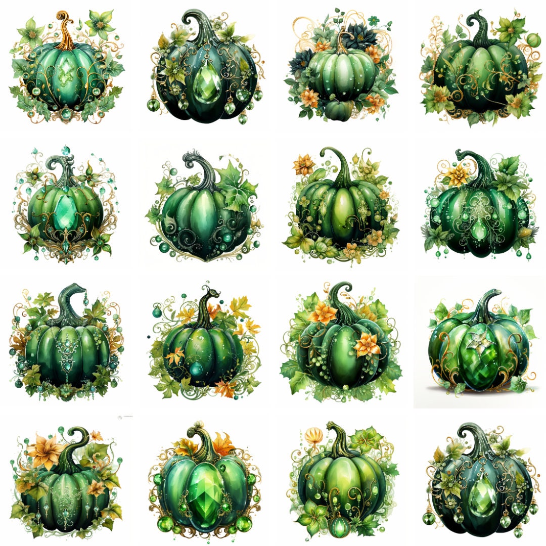 Watercolor Gem Green Pumpkin Clipart, Fantasy Png, Halloween Png ...