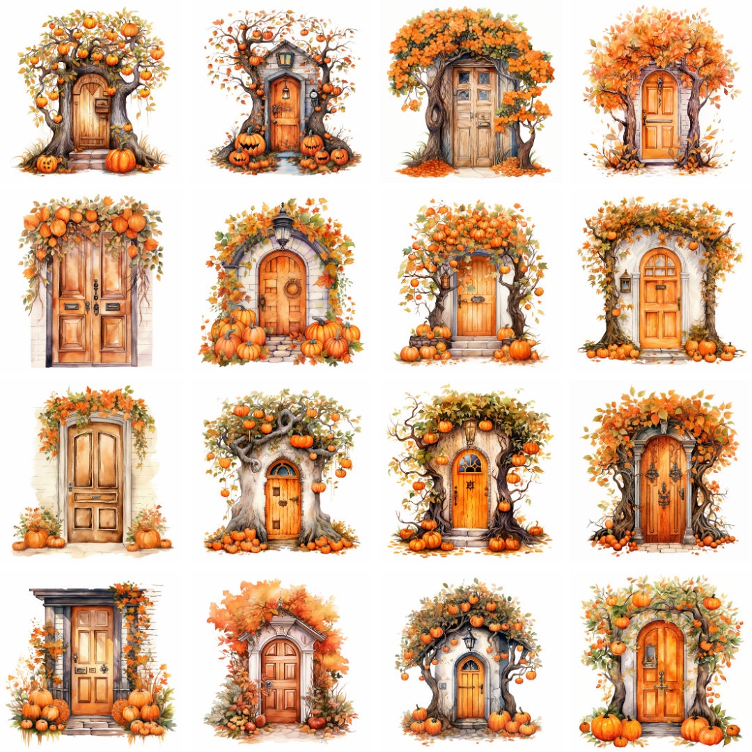 Autumn Orange Door Clipart, Halloween Png, Autumn Clipart, Pumpkin ...