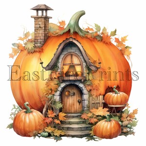 20 Pumpkin House Watercolor Clipart, High Quality Png, Cozy Cottage ...