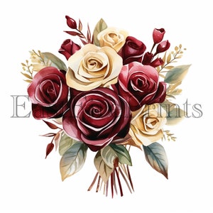 Maroon and Gold Rose Clipart, Watercolor Clipart, Floral Clipart Png ...