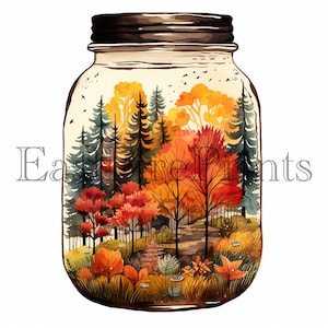 Watercolor Fall in a Jar Clipart, Autumn Printables, Autumn Png, Fall ...