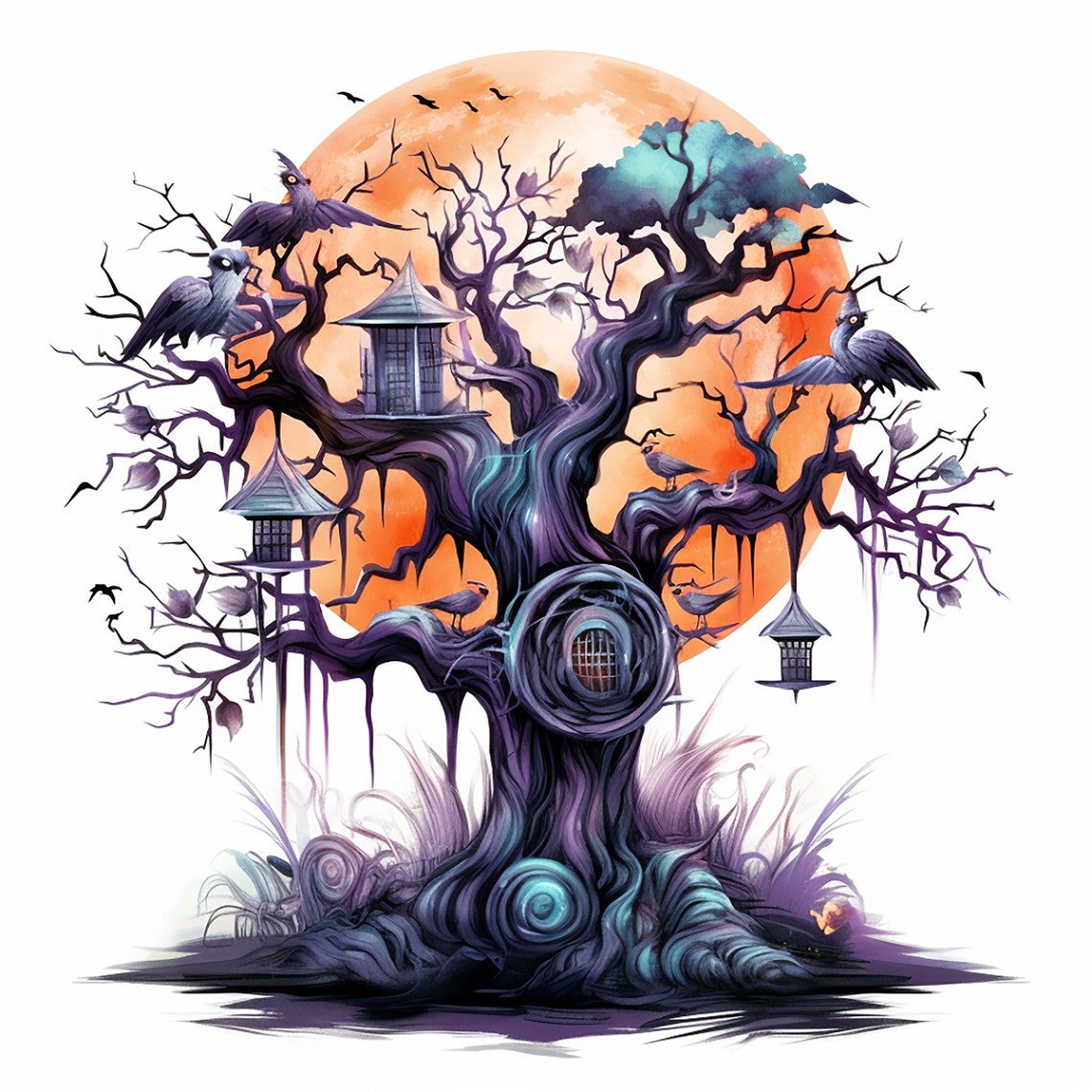 Haunted Tree Clipart High Quality Png Halloween Clipart - Etsy