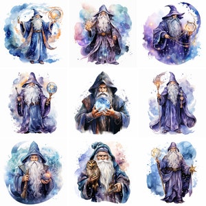 Watercolor Celestial Wizard Clipart, High Quality JPG, Fantasy Wall Art ...