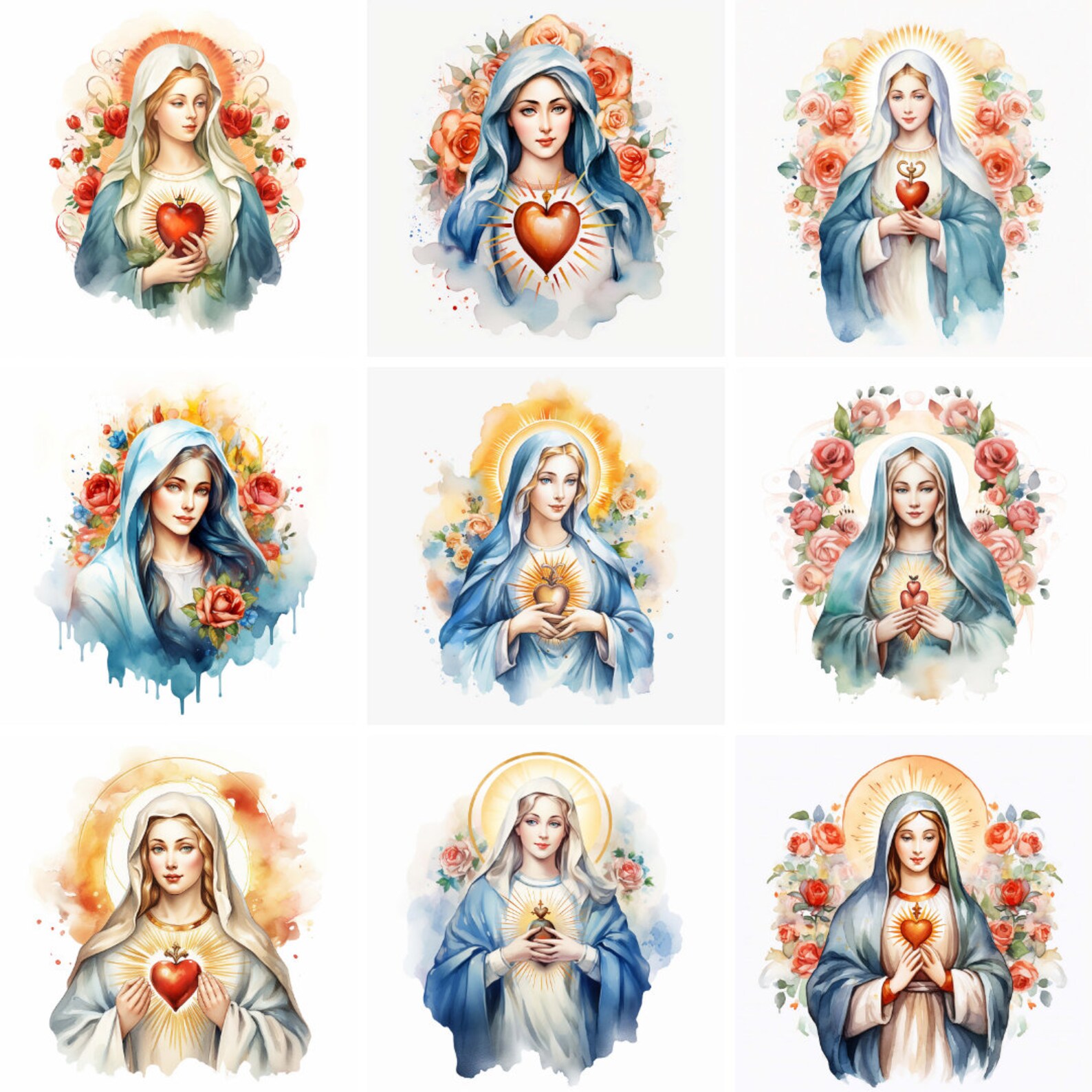Watercolor Immaculate Heart of Mary Clipart, Religious Clipart Catholic ...