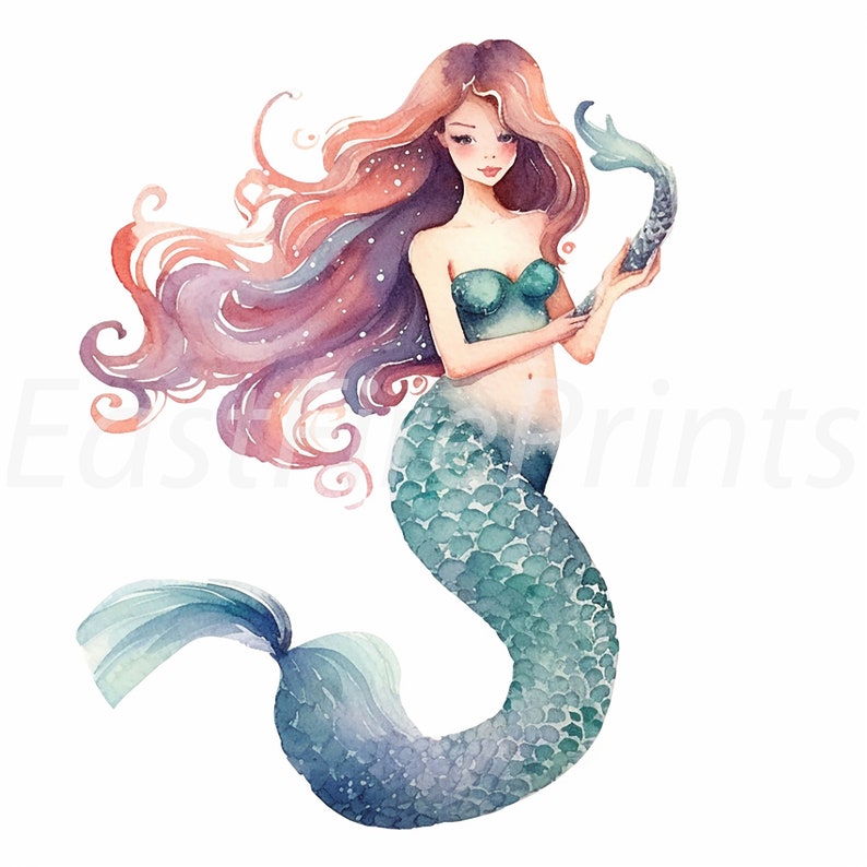 20 Watercolor Mermaid Clipart Bundle High Quality PNG - Etsy