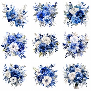Royal Blue and Silver Floral Clipart, High Quality PNG, Spring Rustic ...