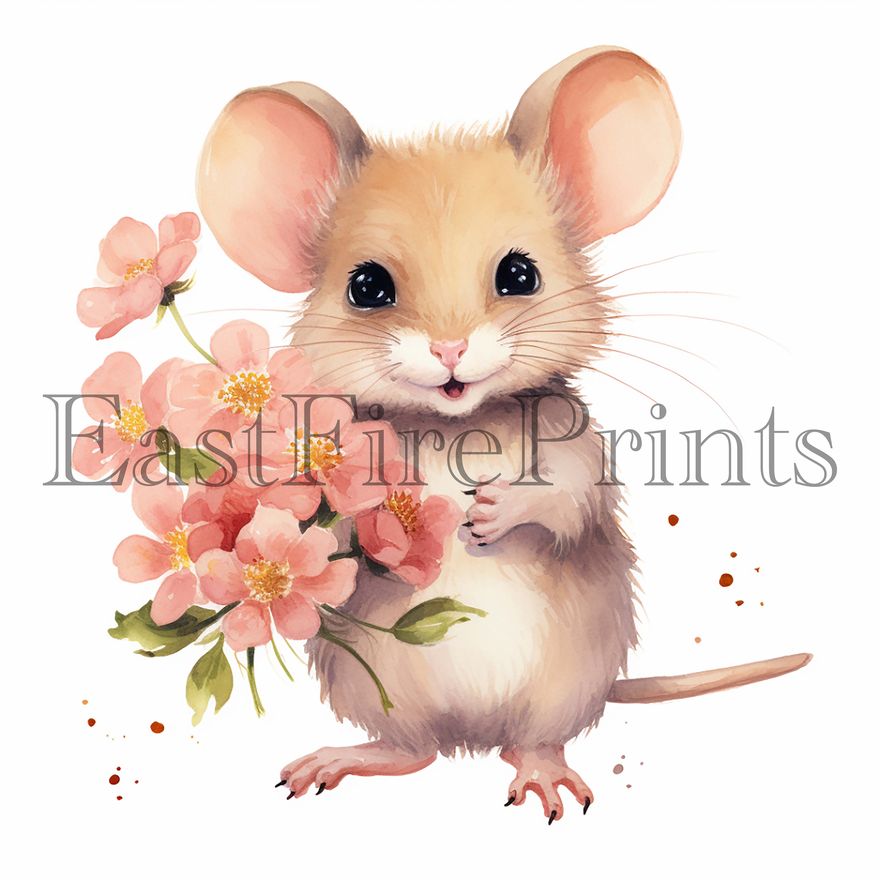 Watercolor Mouse and Flower Clipart High Quality Png Floral - Etsy
