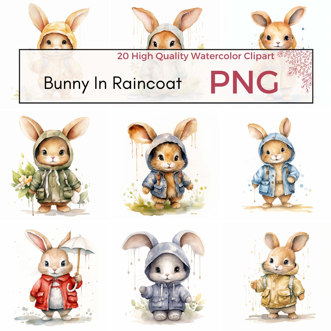 Bunny in Raincoat Clipart, High Quality PNG, Cute Nursery Clipart ...