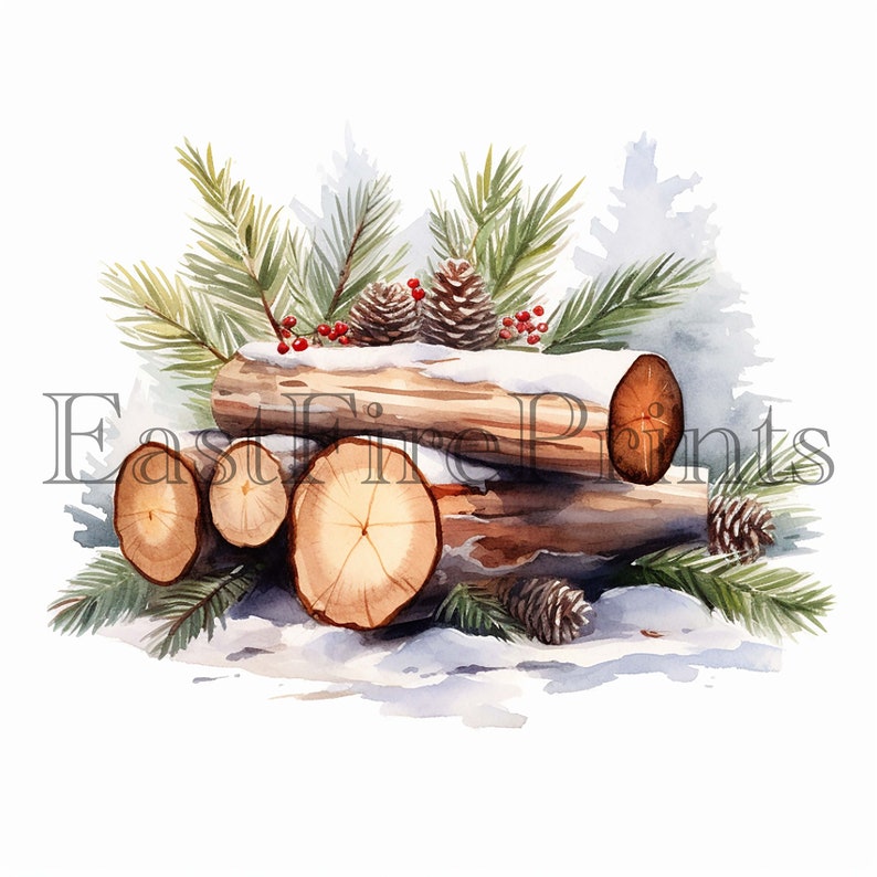 Watercolor Wooden Logs Clipart PNG Files Xmas Christmas - Etsy
