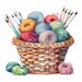 Watercolor Knitting Basket Clipart, Crochet Clipart Yarn and Cat ...