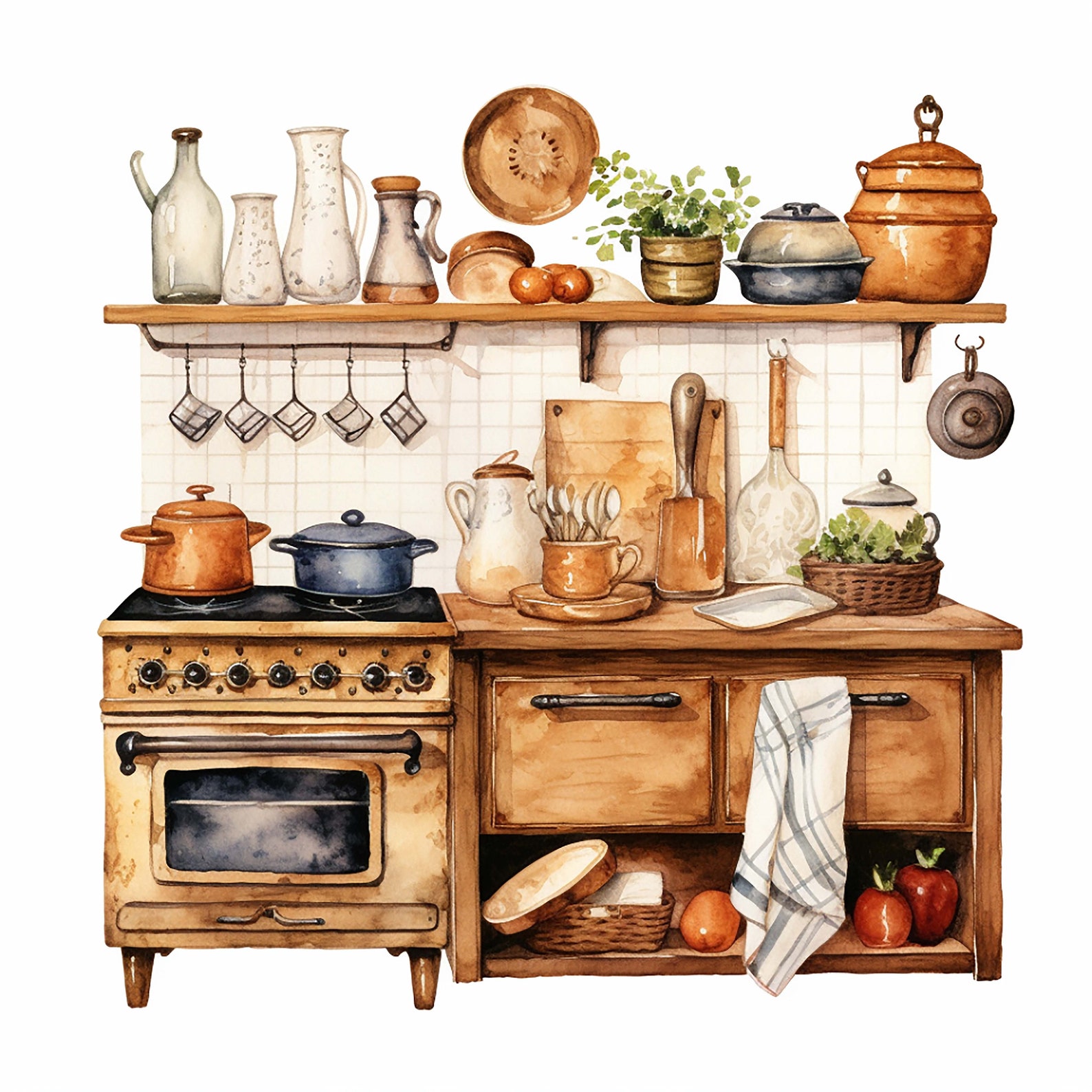 Watercolor Vintage Kitchen Clipart Vintage Printables Food - Etsy